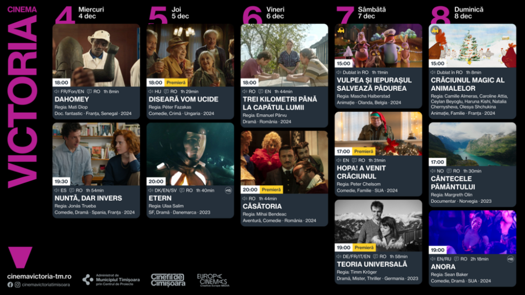 Programul filmelor la Cinema Victoria, film de miercuri 4 decembrie ...
